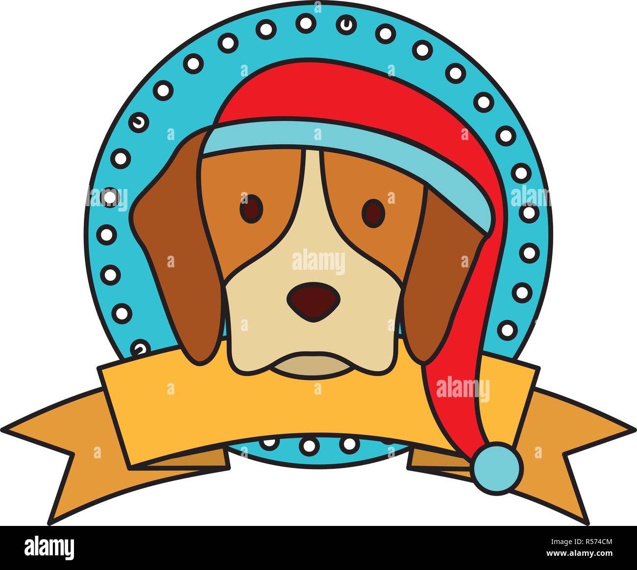 dog merry christmas ribbon label vector illustration Stock Vector Image ...