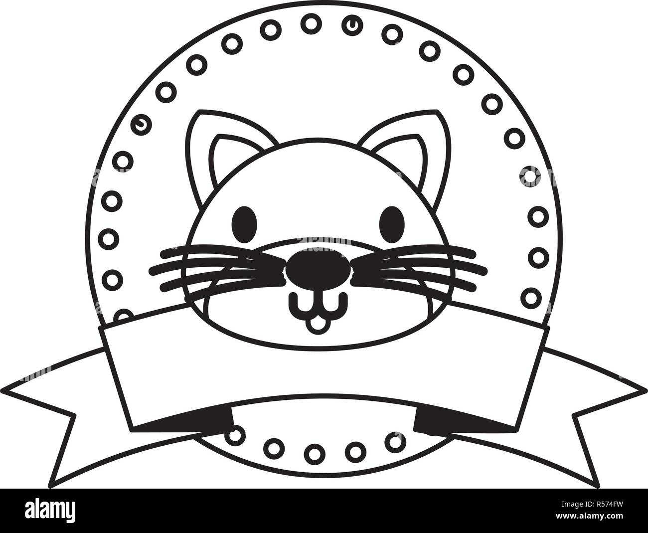 cute cat animal label emblem vector illustration Stock Vector Image ...