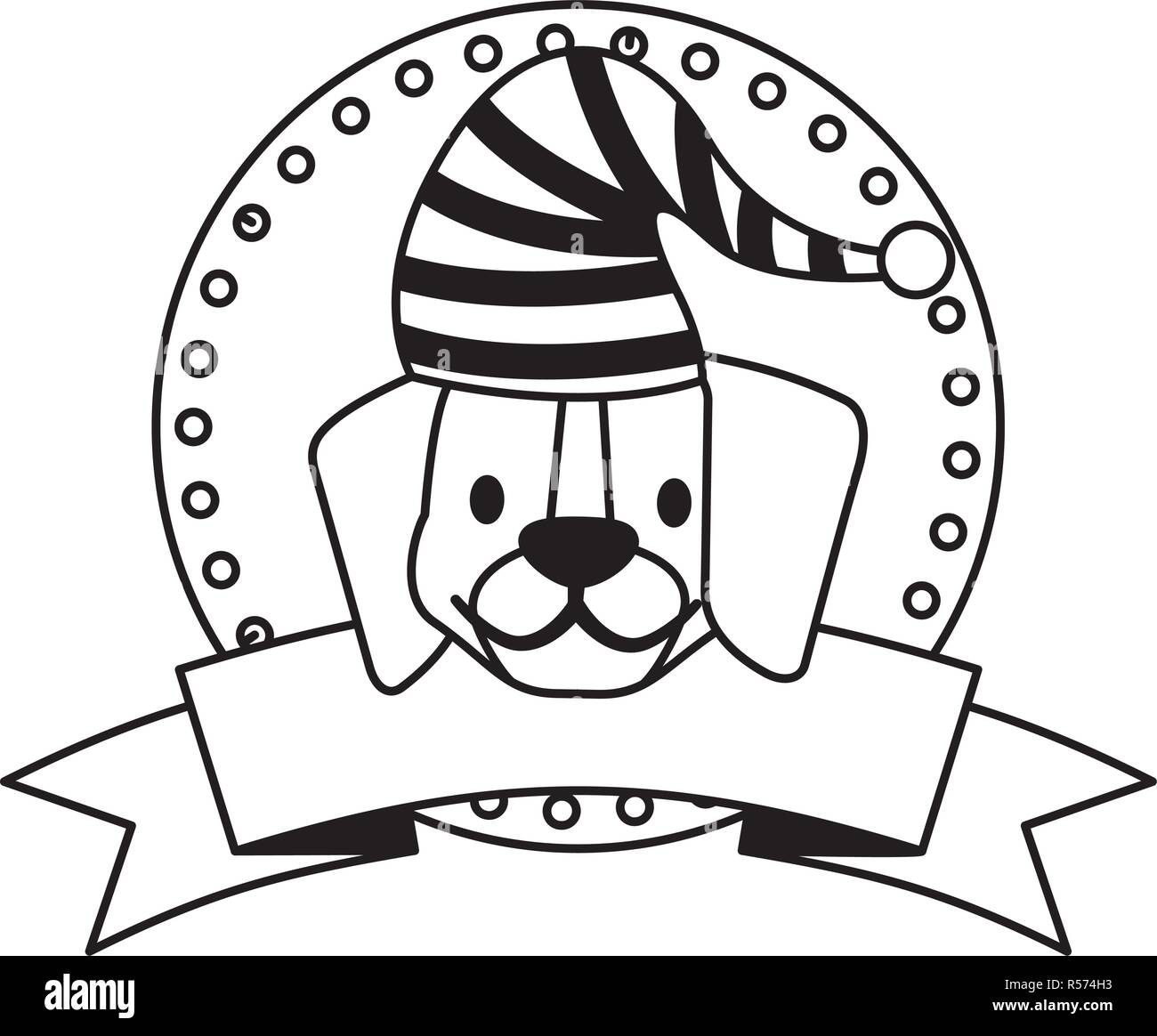 dog merry christmas ribbon label vector illustration Stock Vector Image ...