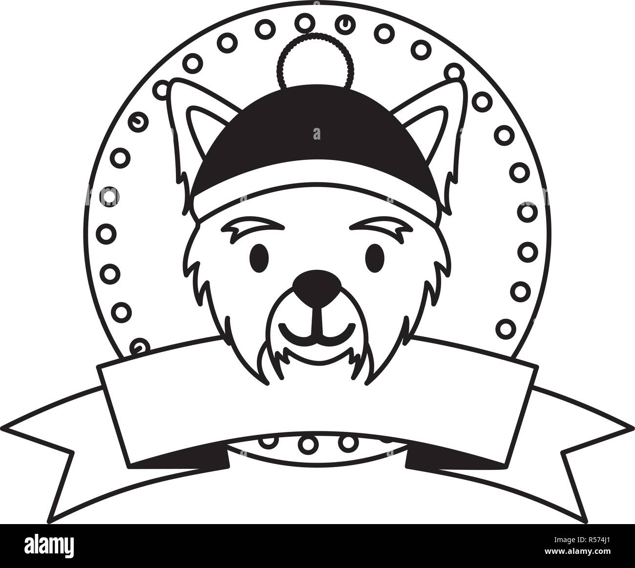 dog merry christmas ribbon label vector illustration Stock Vector Image ...