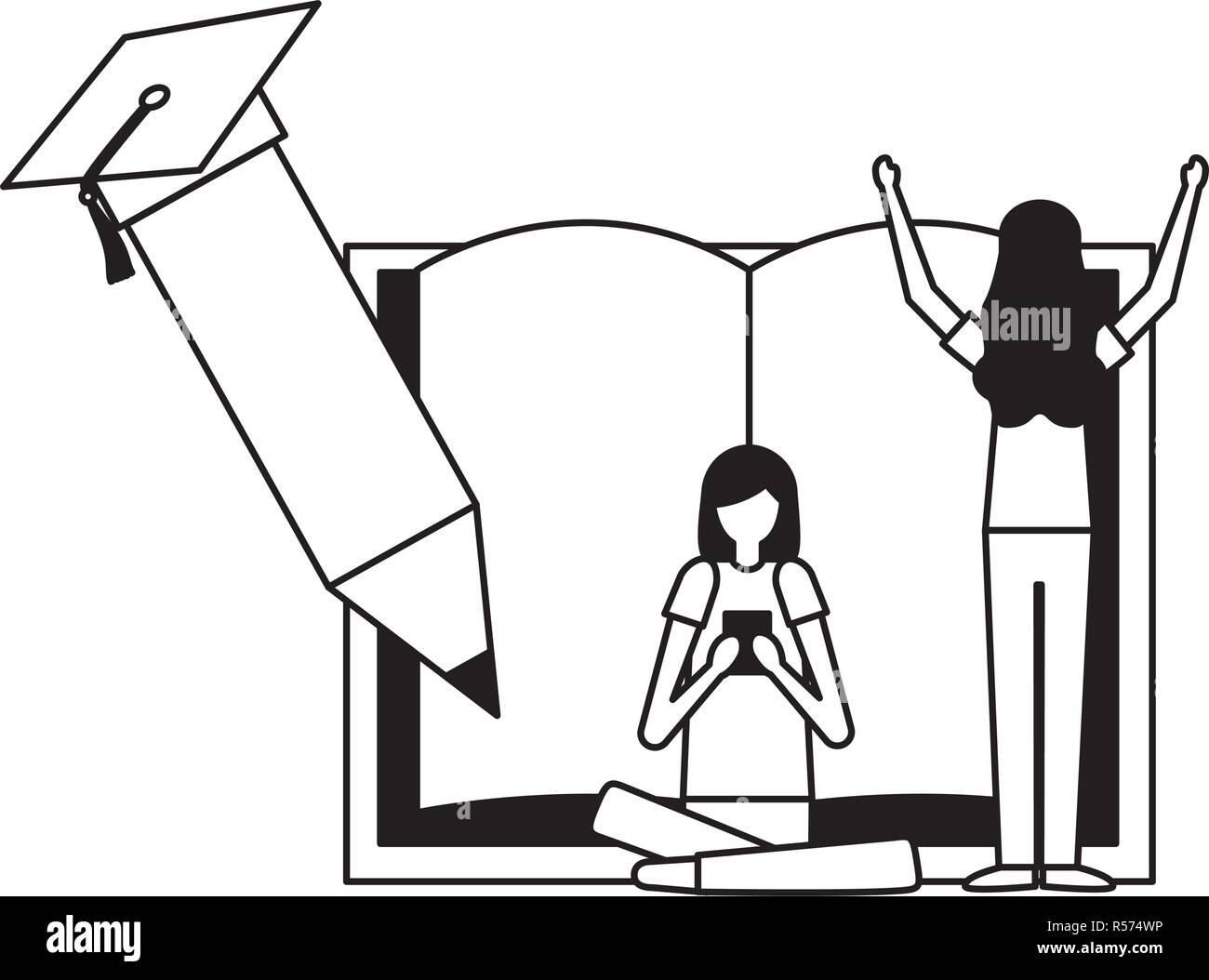 women book pencil graduation hat education supplies school vector ...