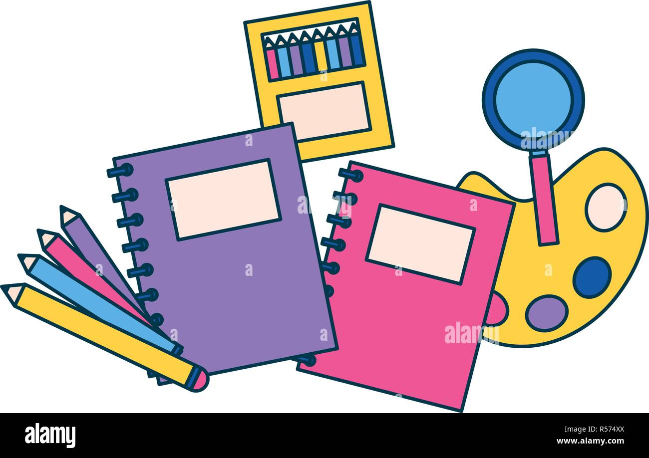 notebooks pencil artistic palette education supplies school vector ...