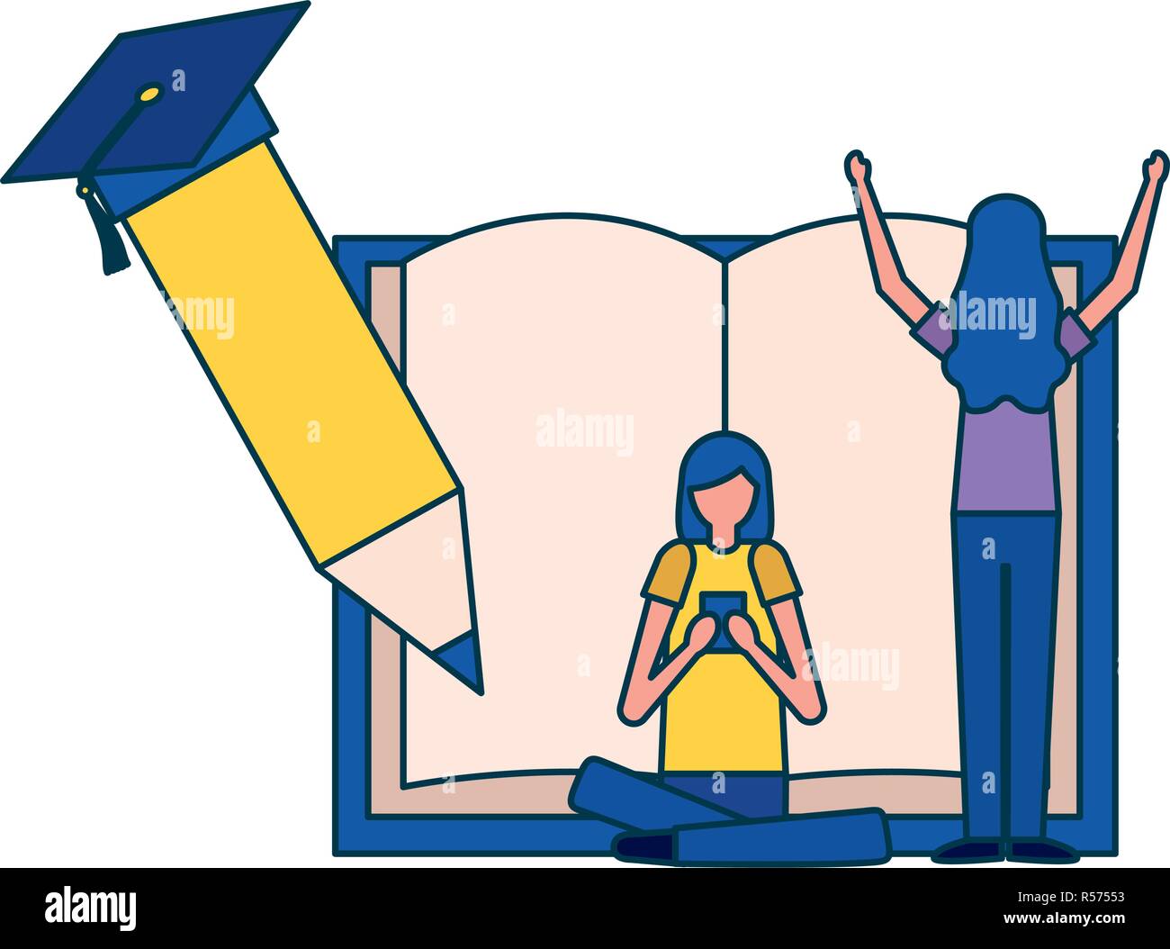 women book pencil graduation hat education supplies school vector ...