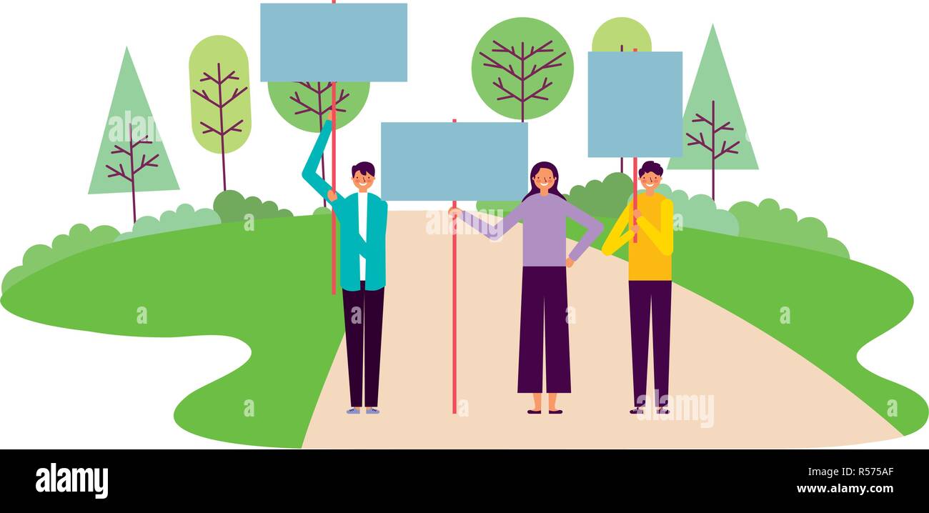 man and woman holding banner park vector illustration Stock Vector ...