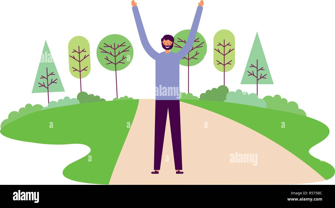 man character outdoors park trees vector illustration Stock Vector ...