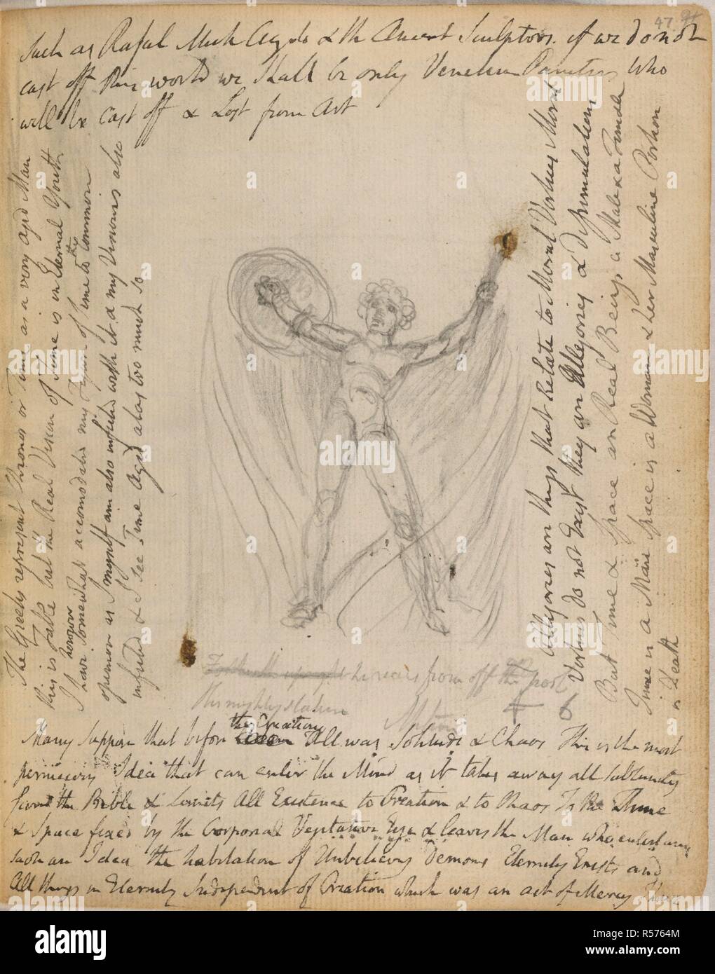 Emblem 58; Satan with shield. Notebook of William Blake. England; circa ...
