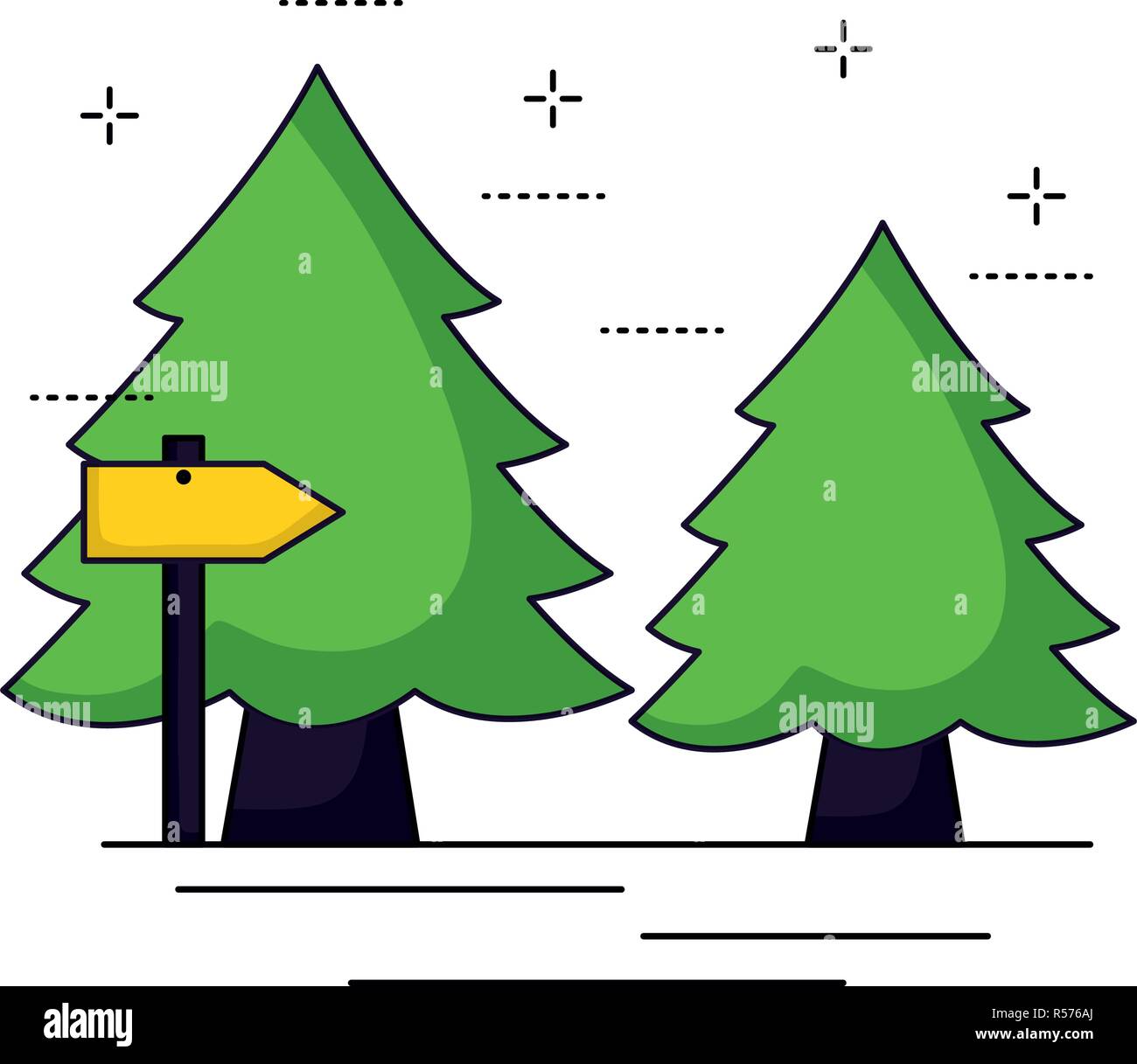 pine trees and guide arrow camping summer vector illustration Stock ...