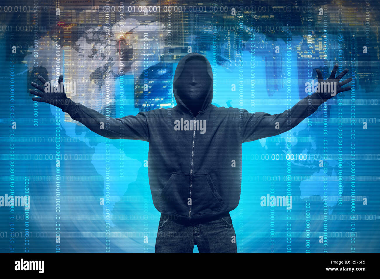 Hooded hacker with anonymous mask Stock Photo - Alamy