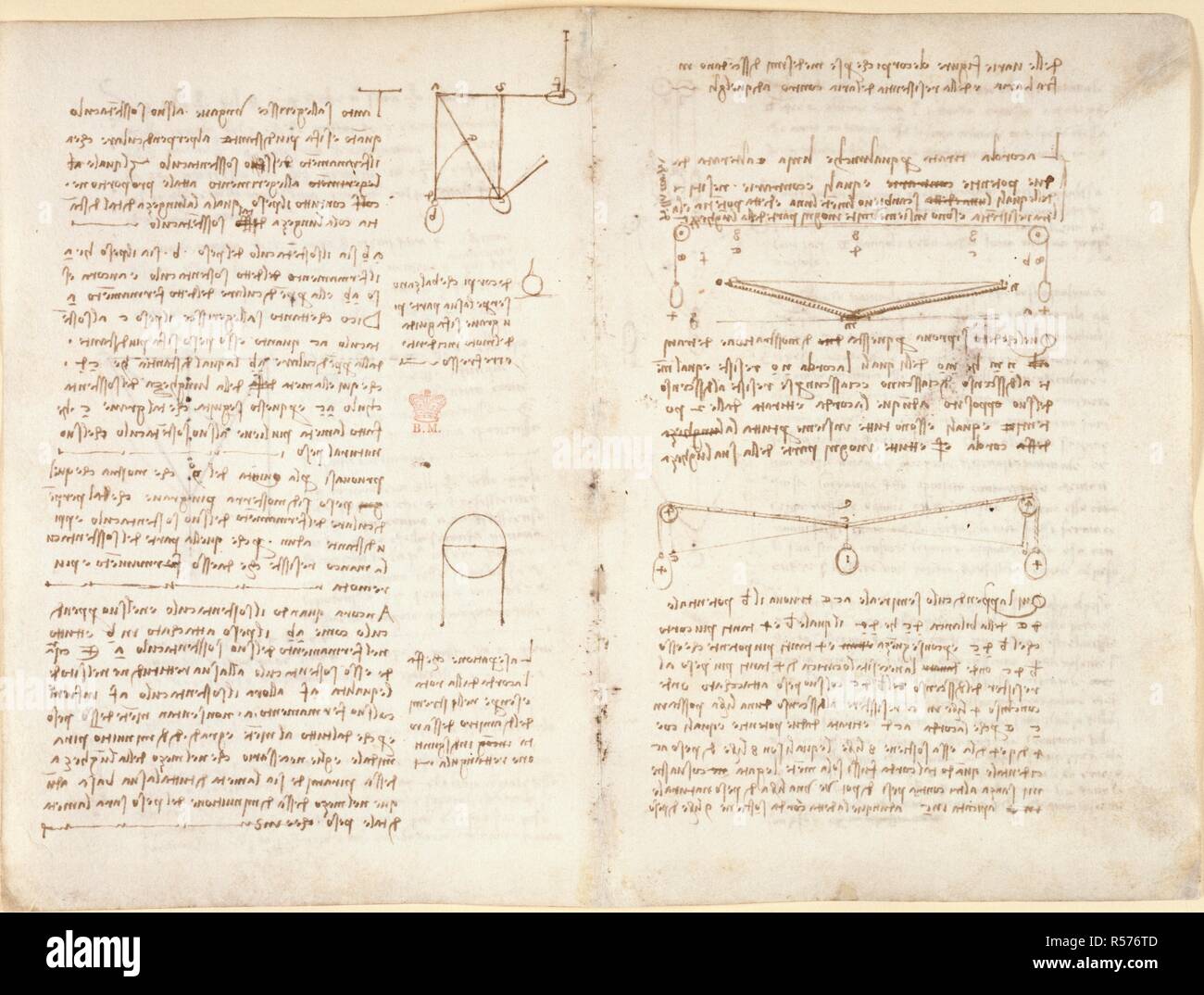 Drawings by Leonardo Da Vinici on on the mechanical powers and forces ...