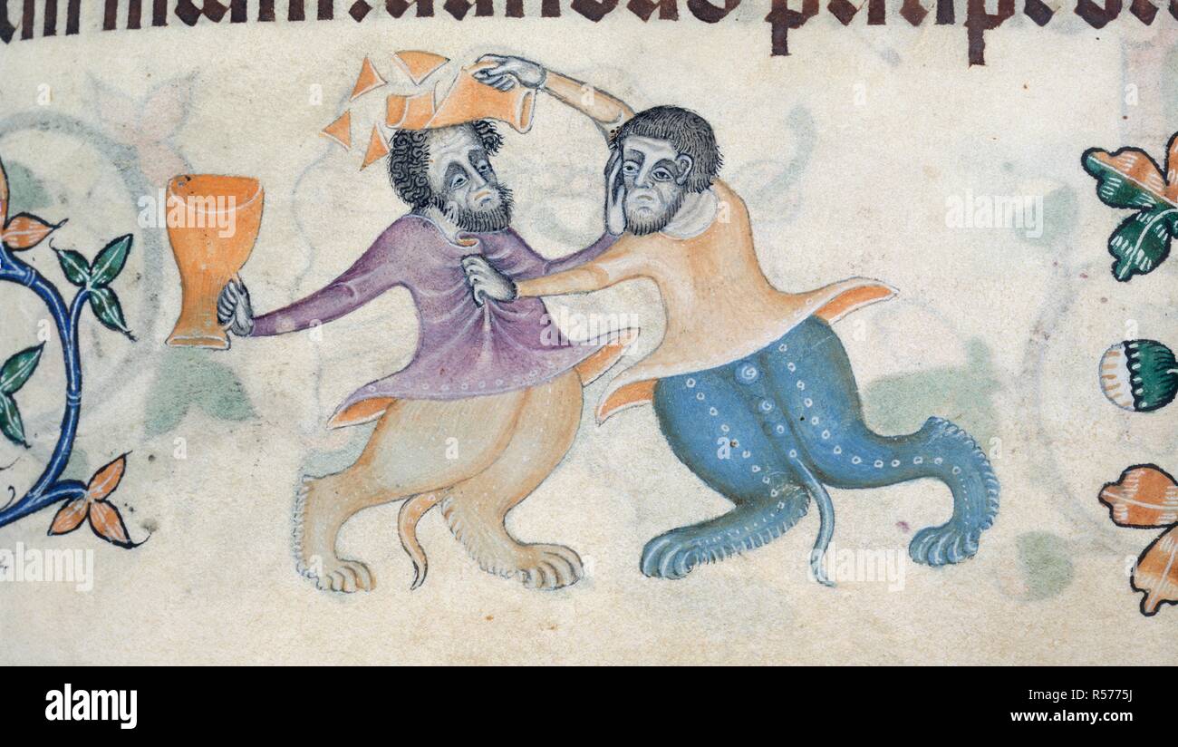 Fighting with pitchers. Luttrell Psalter. England [East Anglia]; circa ...