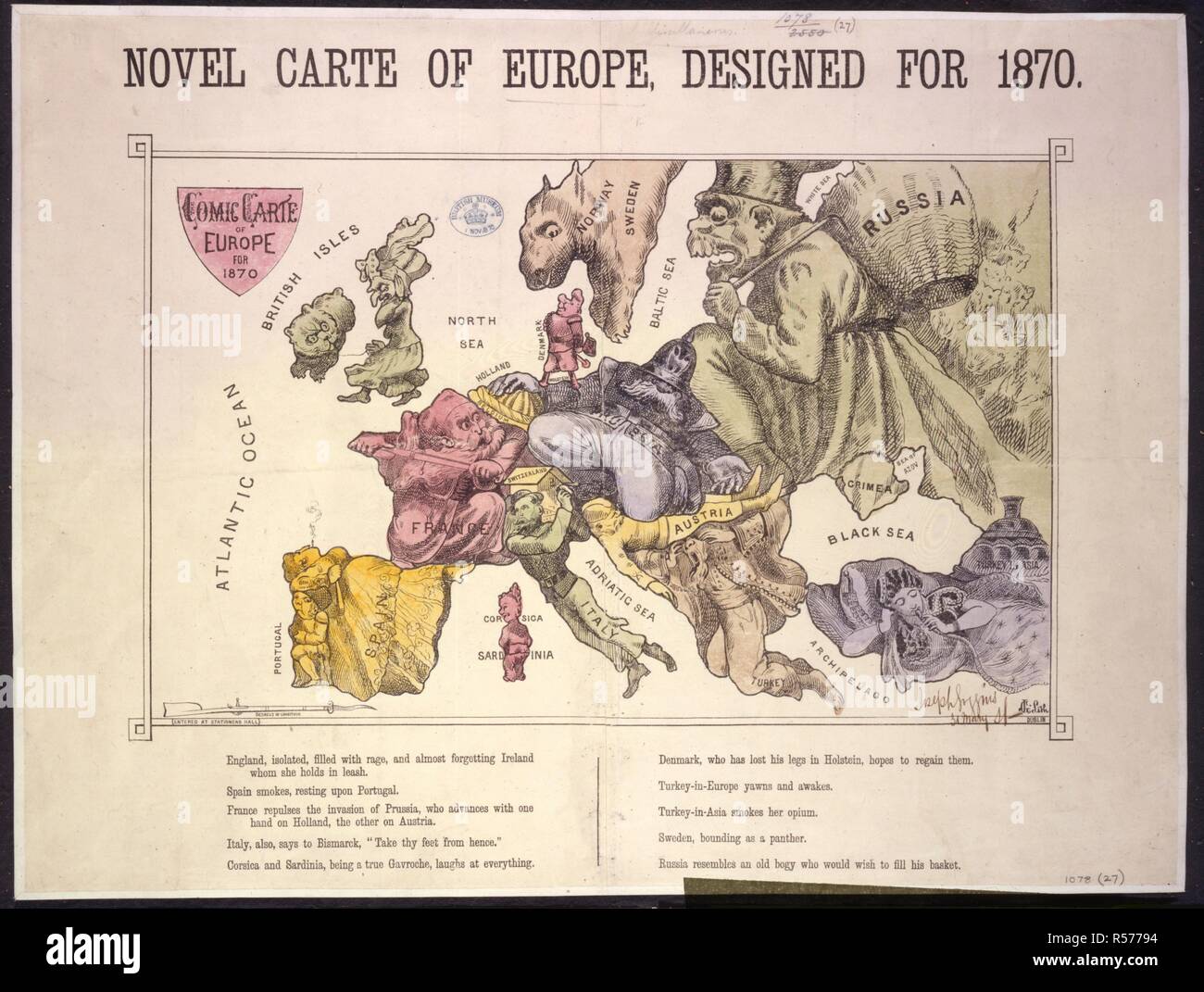 A comic map of Europe. Novel (Comic) Carte of Europe, designed for 1870 ...