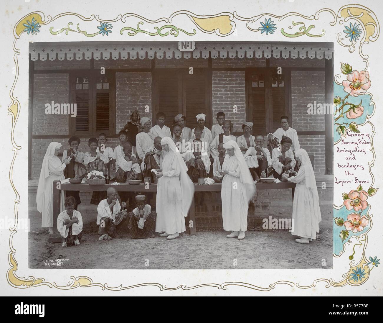 A group of Nursing Sisters desinfecting [sic] and bandaging the Lepers ...