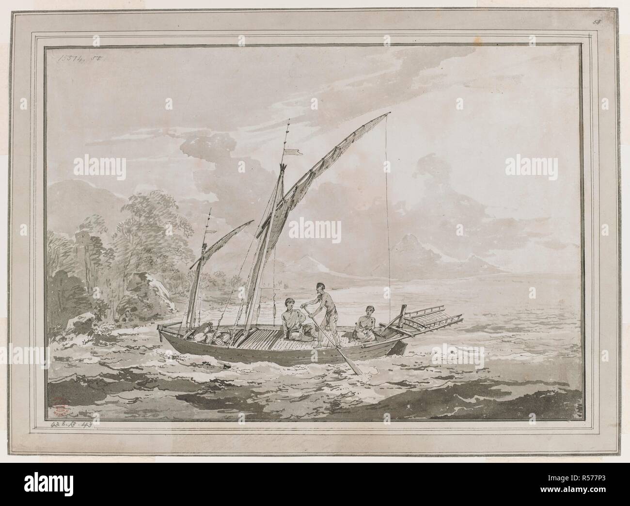 Natives in a boat. Drawn during the Third Voyage of Captain Cook, 1776 ...