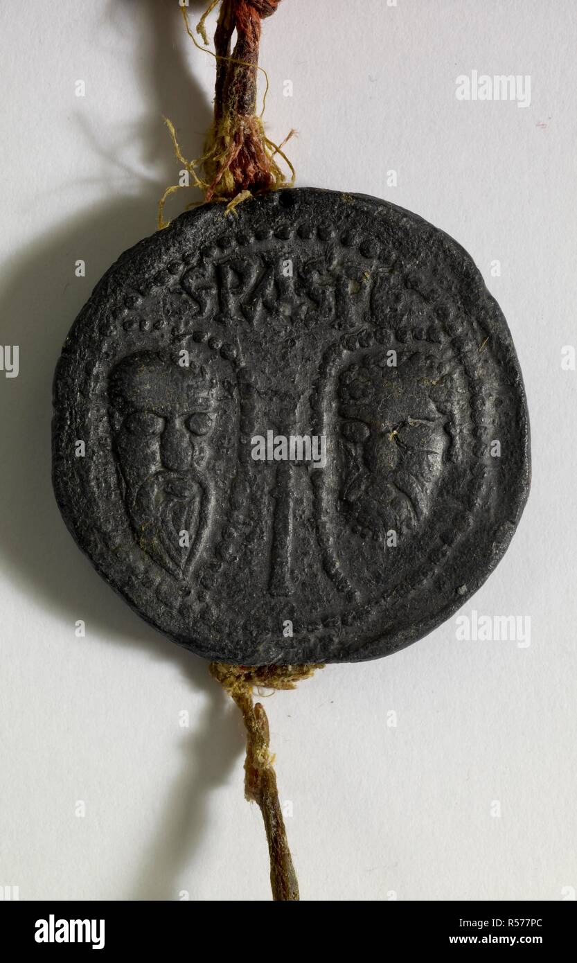 The seal of the bull of Pope Alexander III to Geoffrey, Dean of Rouen ...