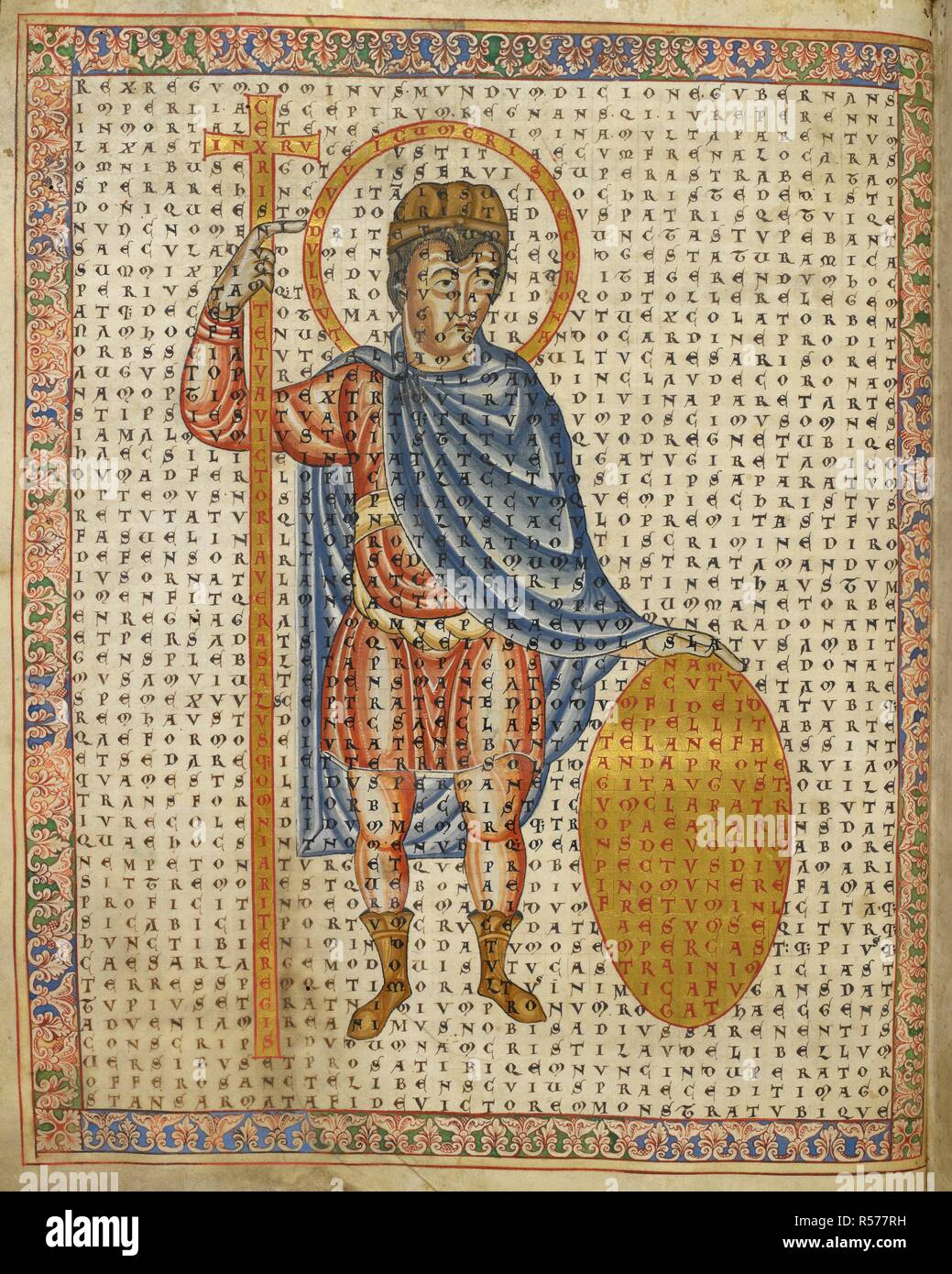 Figural poem with foliate border dedicating Hrabanus's work to Emperor ...