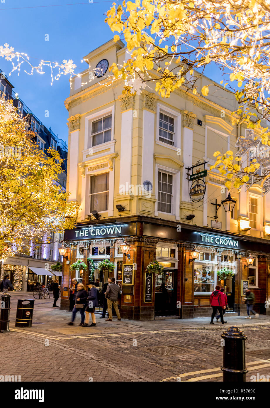 The Crown Pub at Night with Christmas Decorations London UK Stock Photo ...