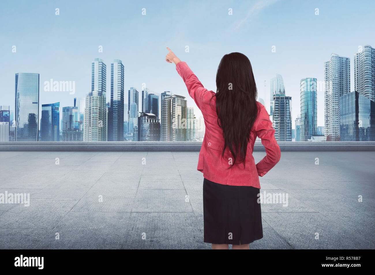 Attractive Asian business woman pointing something empty space Stock ...