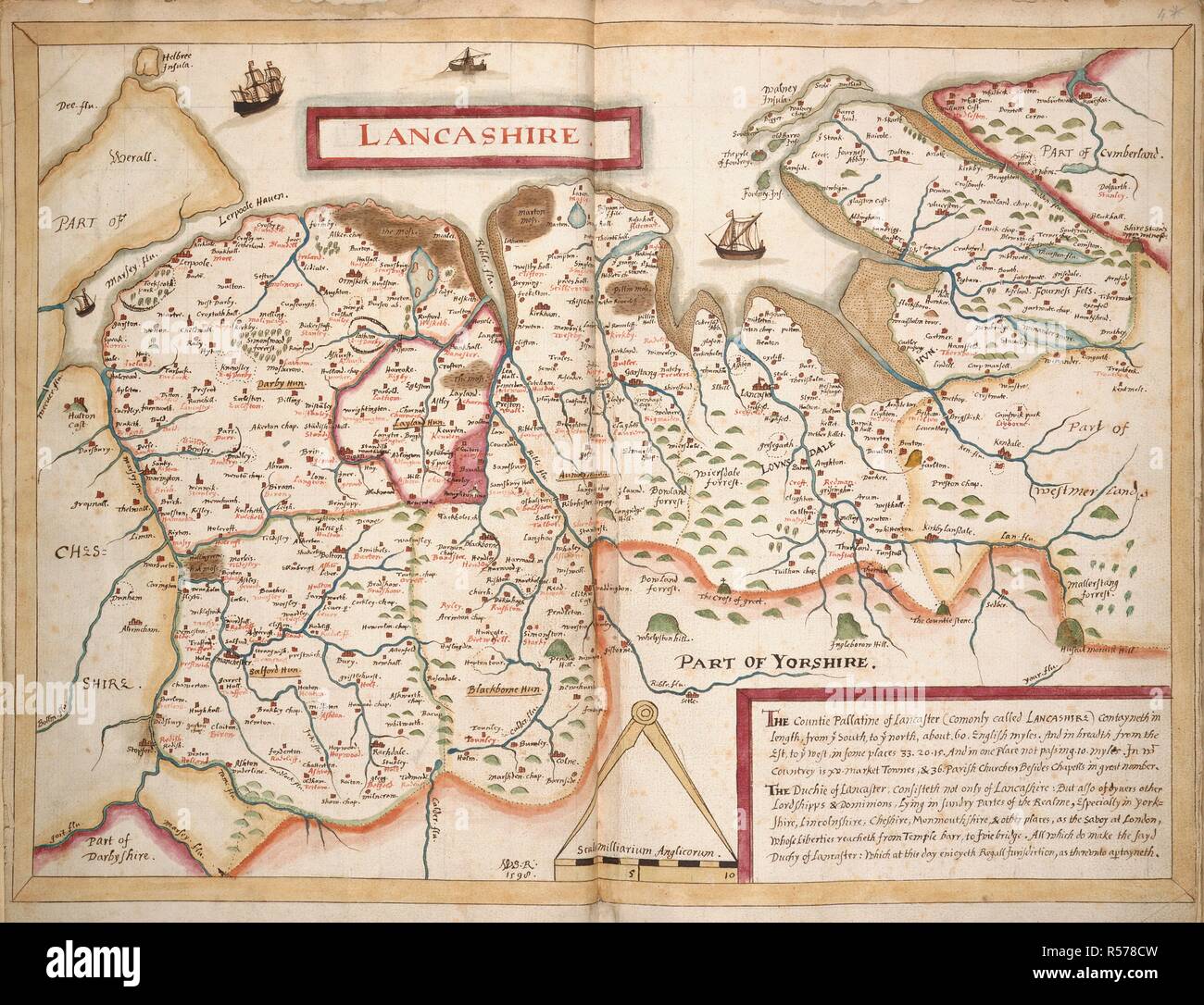 Map of Lancashire. Visitation of Lancashire. England; 1598. [Whole map ...