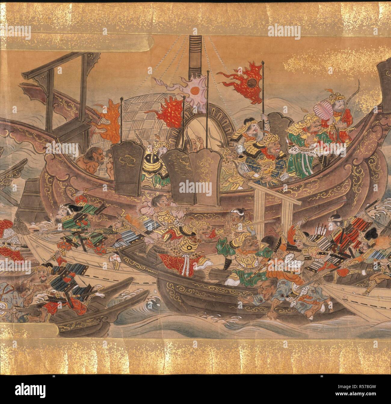 Mongol army and warships. Yuriwaka Daijin. early Edo period (1640-1680 ...