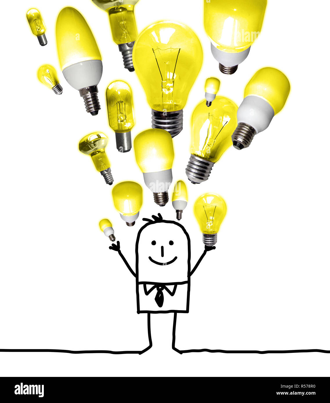 Cartoon Man Throwing Up a Light Bulbs Set Stock Photo - Alamy
