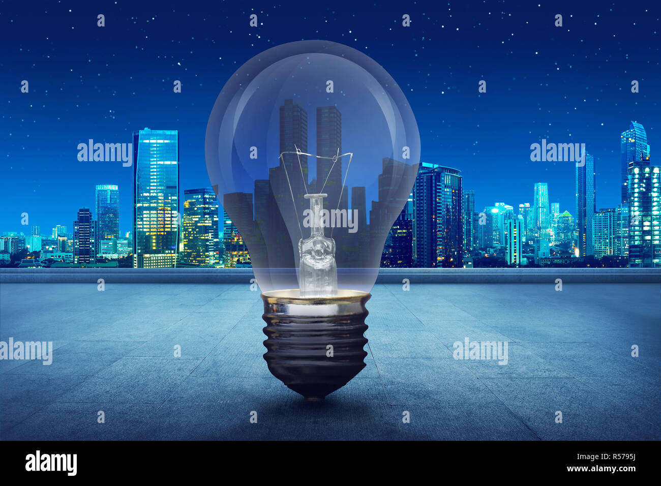 Light bulb on building balcony on city Stock Photo - Alamy