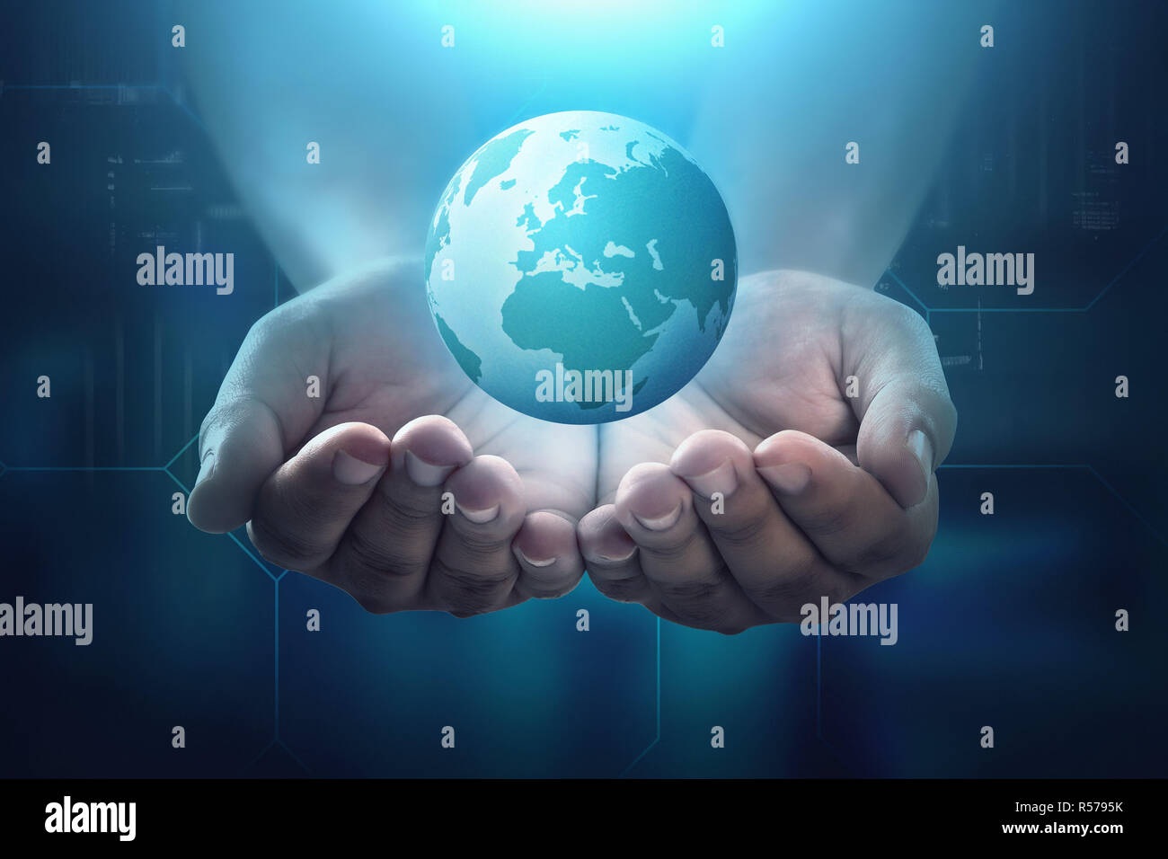 People hand holding floating earth Stock Photo - Alamy