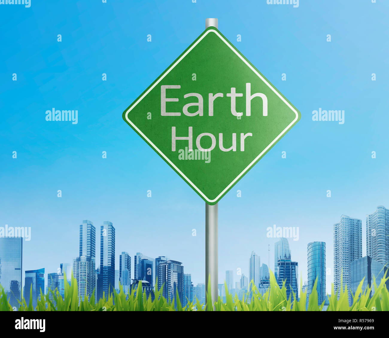 Earth Hour greeting on traffic sign Stock Photo - Alamy