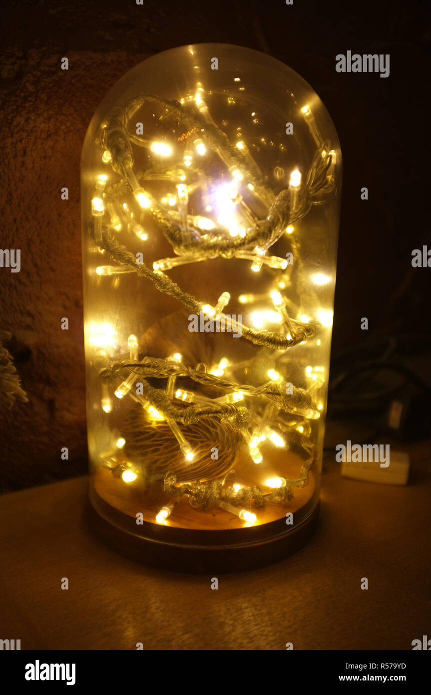 Light string decoration in dome glass Stock Photo - Alamy