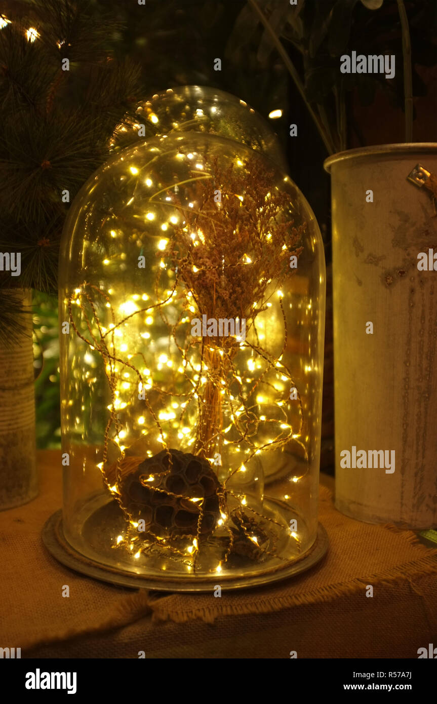 Light string decoration in dome glass Stock Photo - Alamy