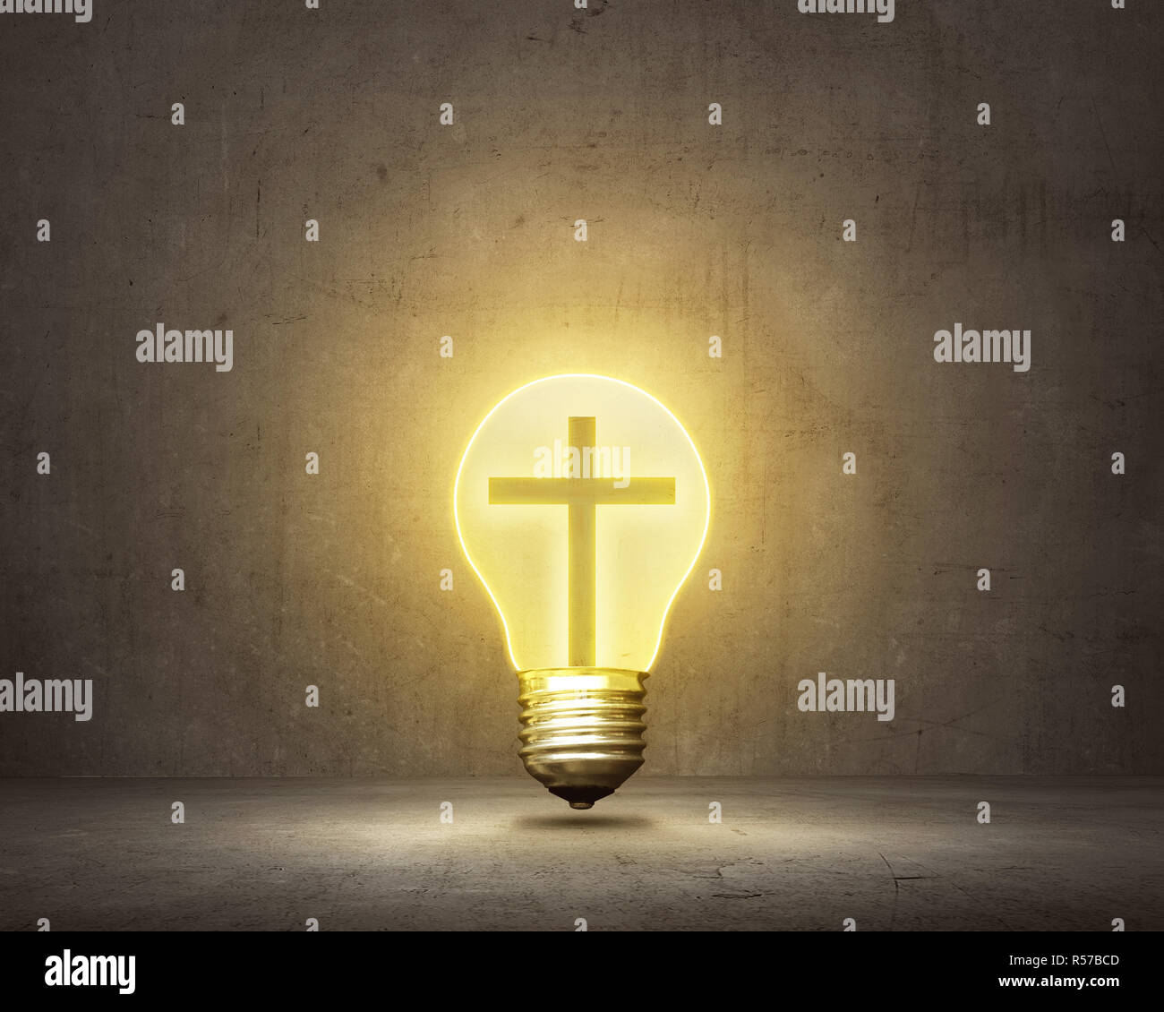 Christian cross inside bright bulb Stock Photo - Alamy