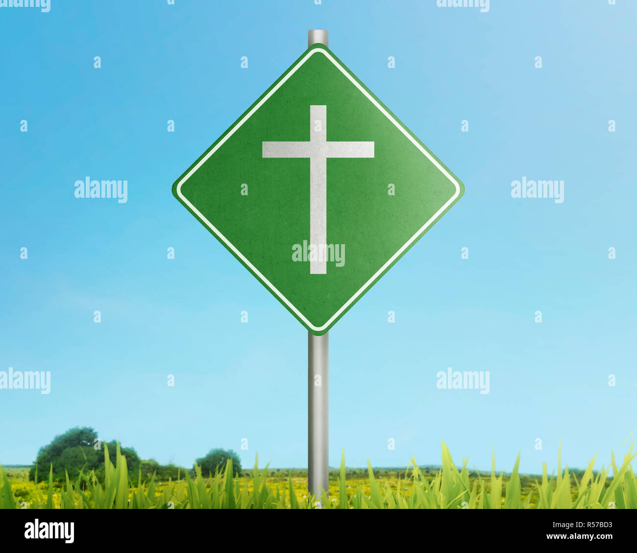 Traffic road with christian cross Stock Photo - Alamy
