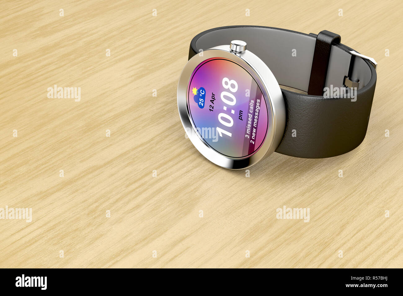 Smart watch with leather strap Stock Photo - Alamy
