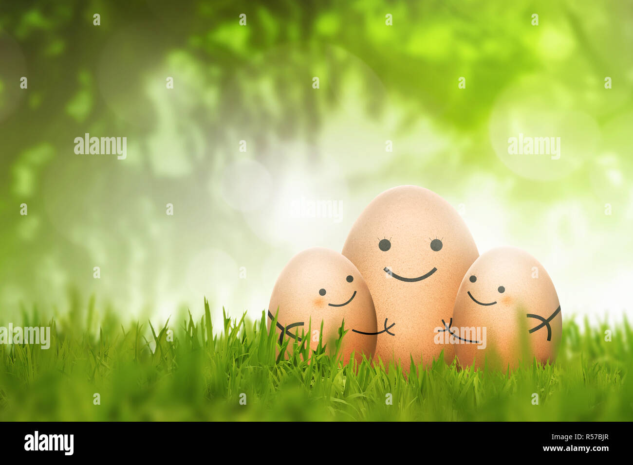 The big egg hugging small egg on the field Stock Photo - Alamy