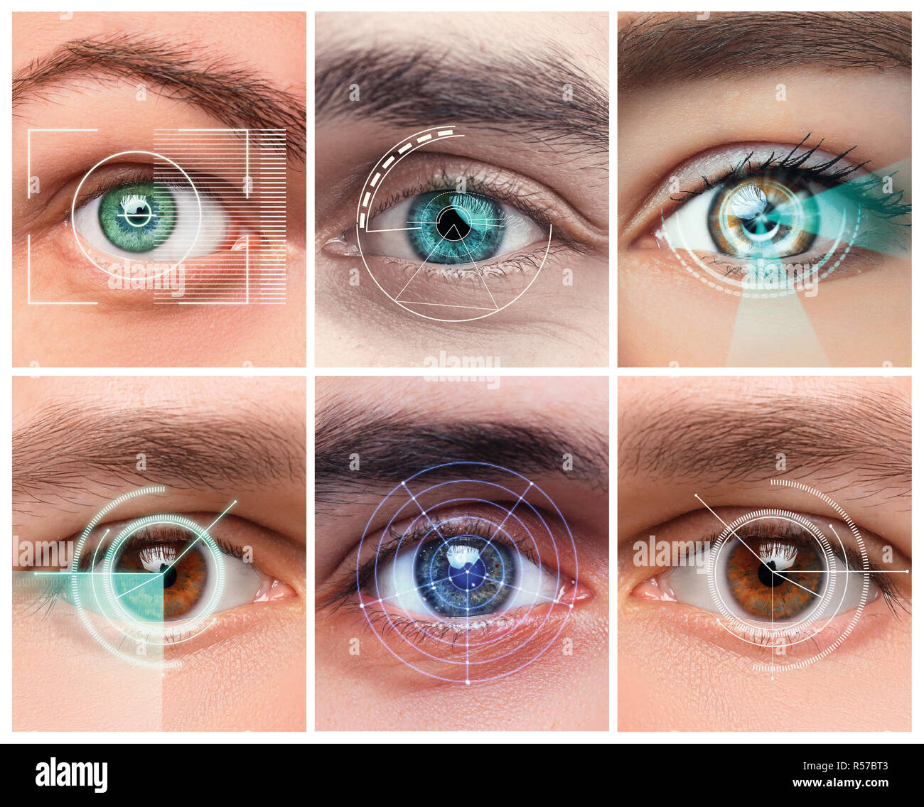 The conceptual image of digital eye of a young man and eoman Stock ...