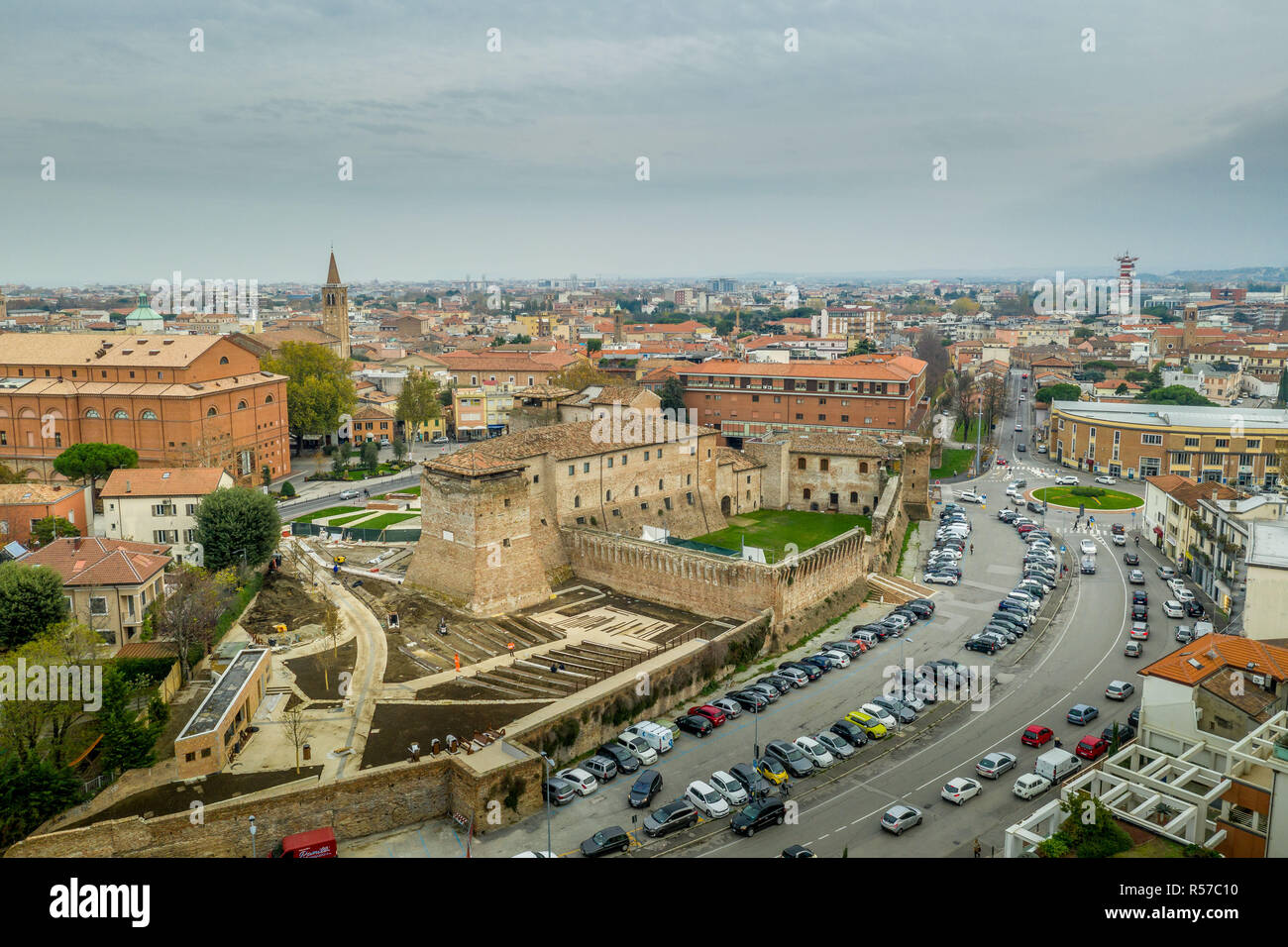 Aerial panorama view of the Adriatic beach town Rimini in the winter ...