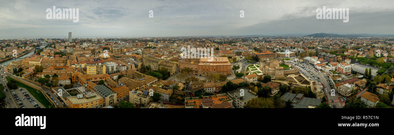 Aerial panorama view of the Adriatic beach town Rimini in the winter ...