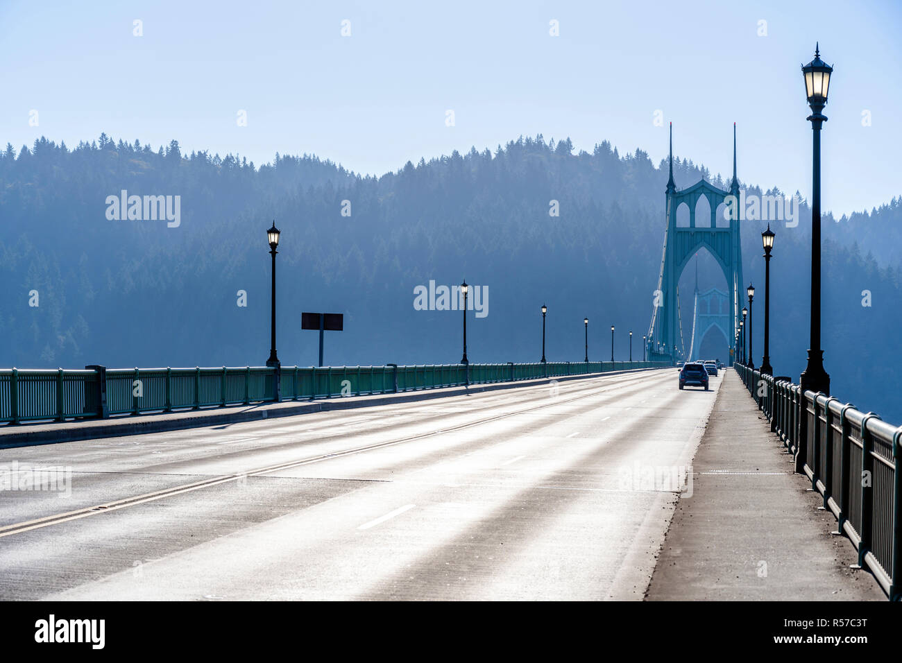 High powerful arch support of a gothic style transport St Johns Bridge ...
