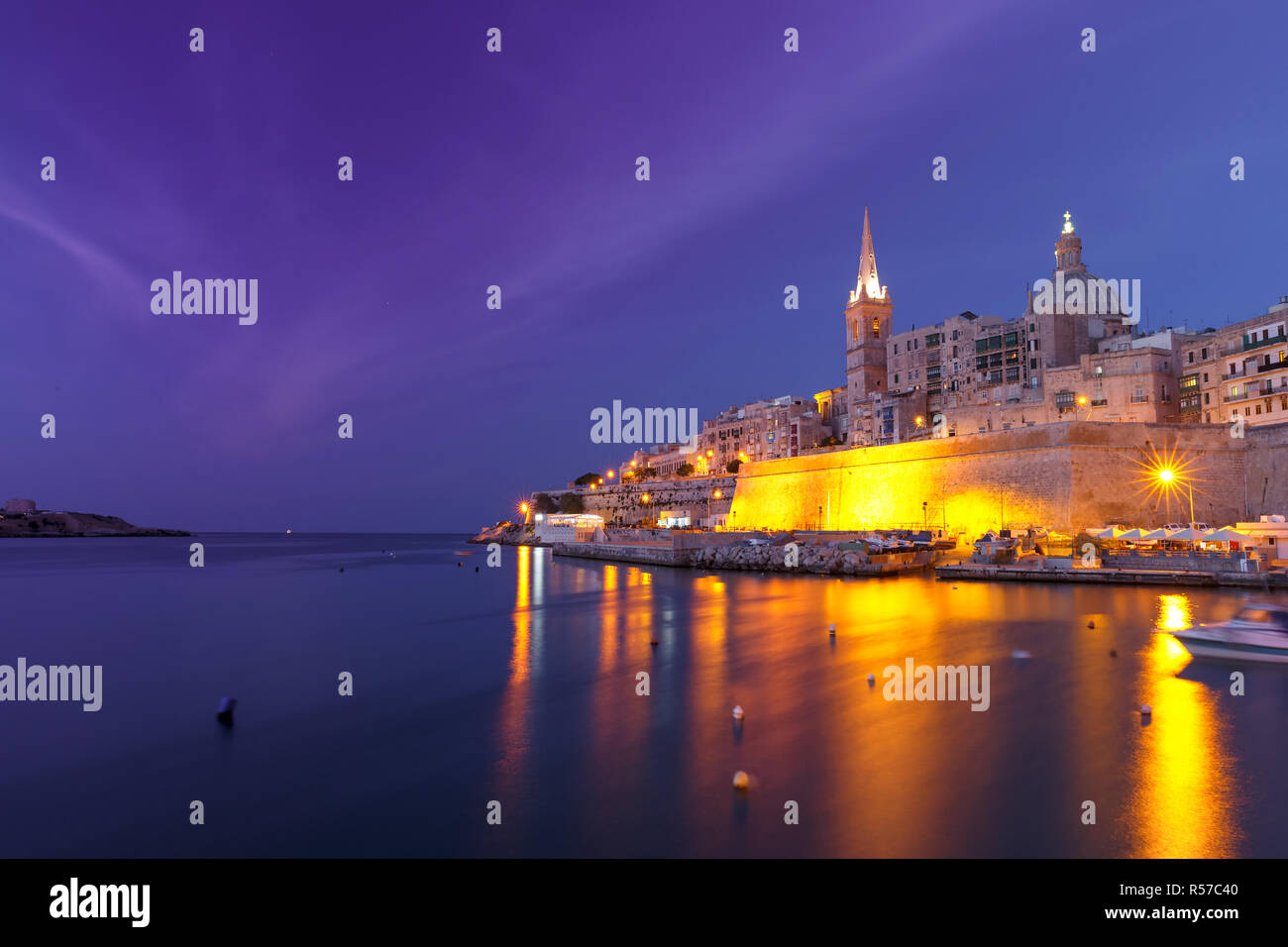 Valletta Skyline at night, Malta Stock Photo - Alamy