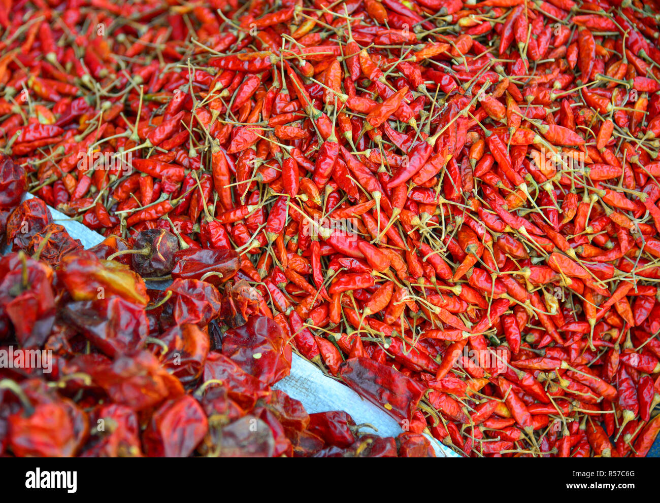 Dried red chilli or chilli cayenne pepper for sale at local market ...
