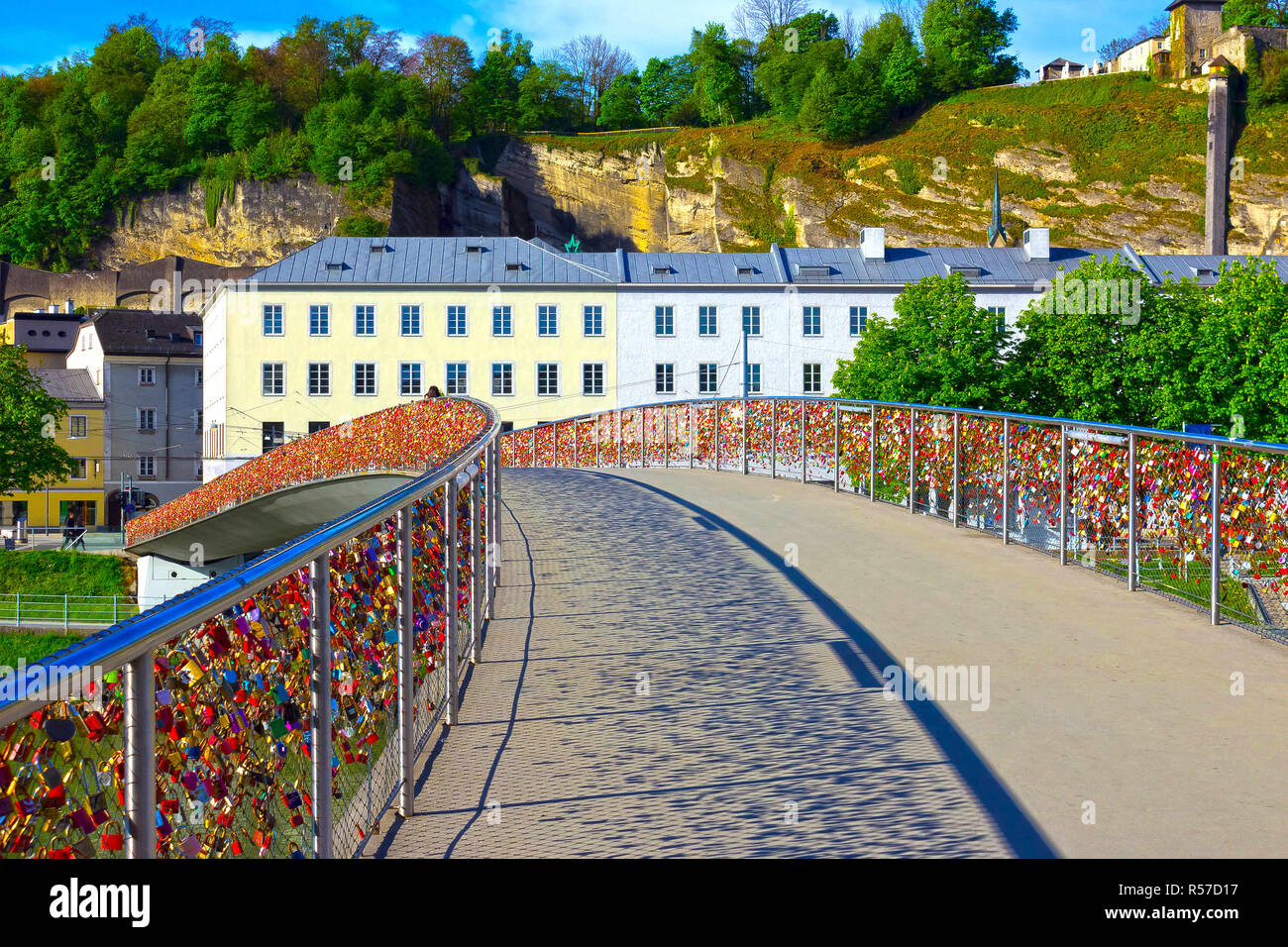 The bridge fence covered with locks in Salzburg Stock Photo - Alamy