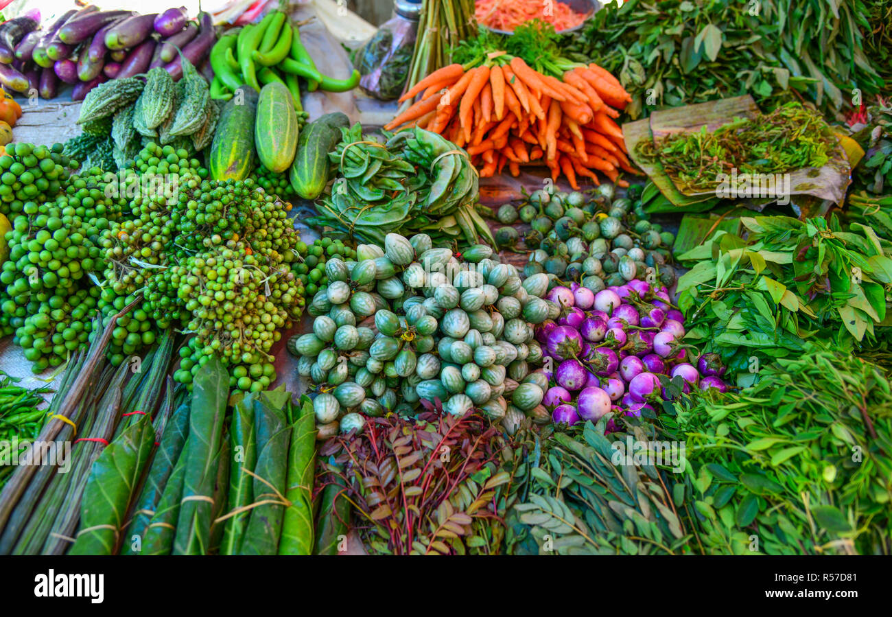 Vegetables for sale at street market in Yangon, Myanmar Stock Photo - Alamy