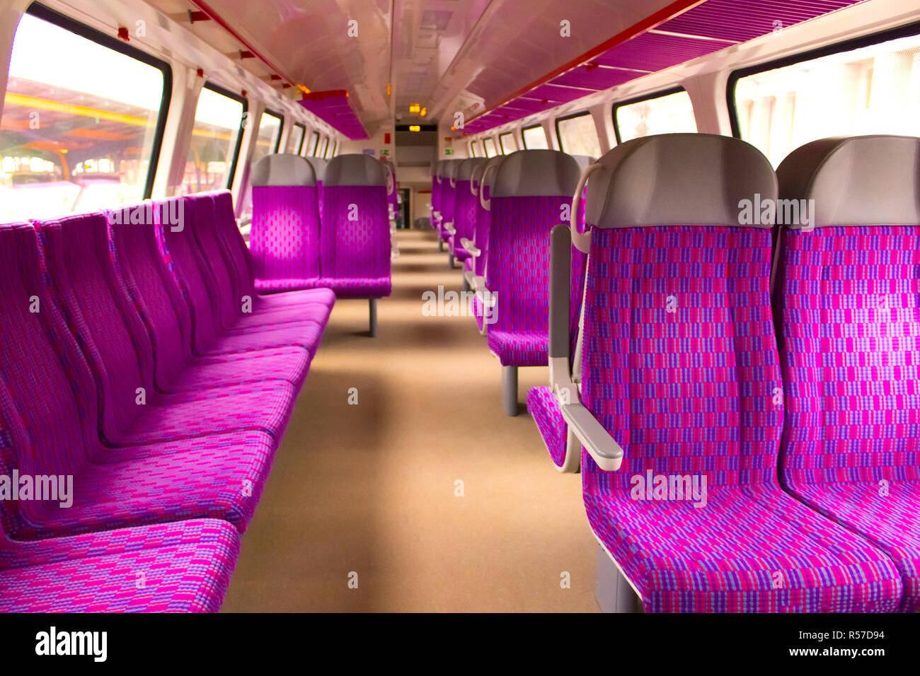 Emtpy interior of the train for long and short distance Stock Photo - Alamy