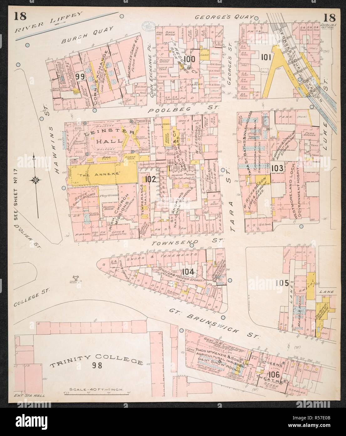 Section of an insurance Plan of the City of Dublin, showing Burgh quay ...