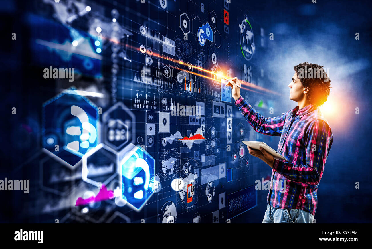 Man using media interface mixed media hi-res stock photography and ...