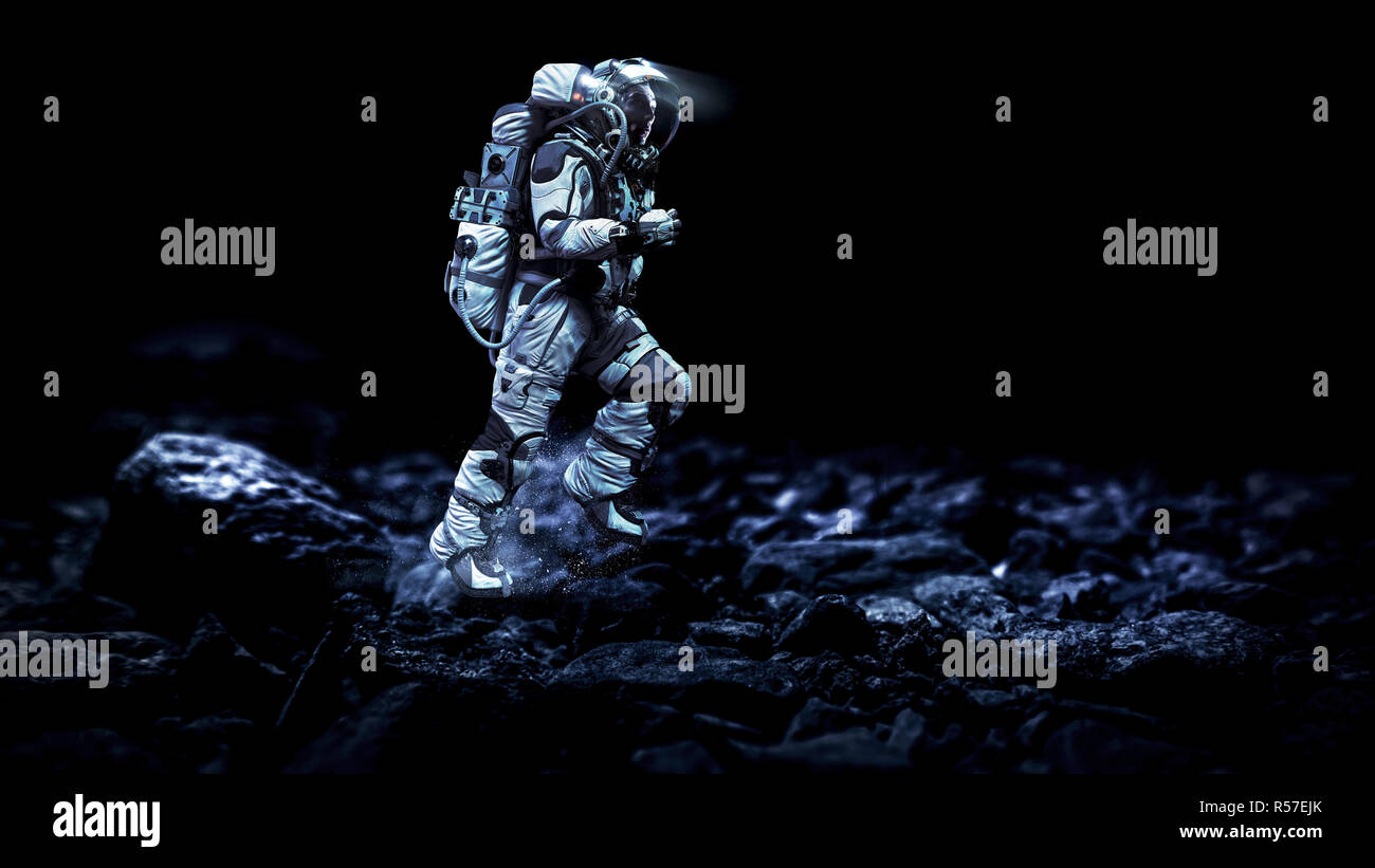 Spaceman running fast. Mixed media Stock Photo - Alamy