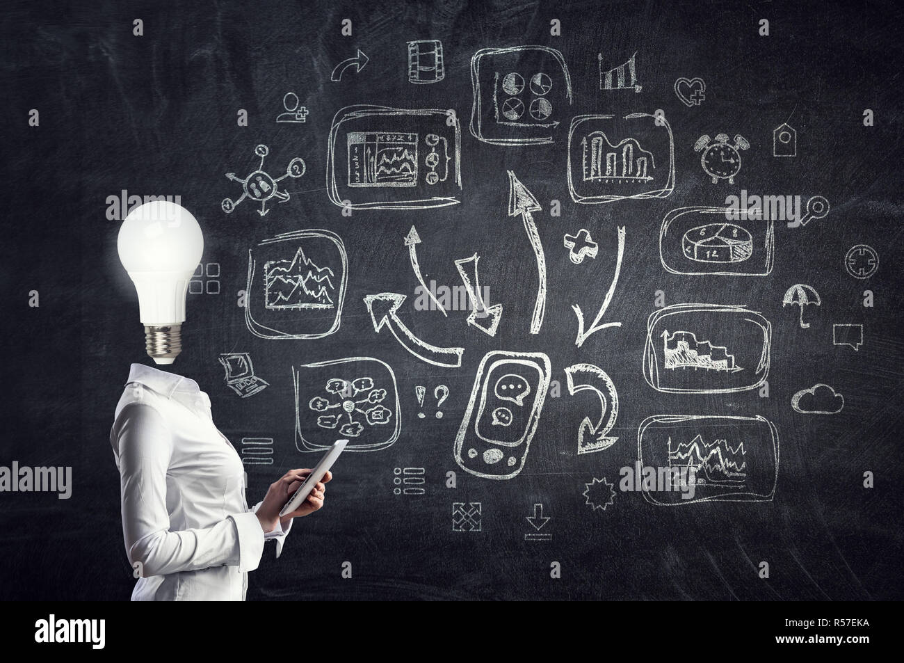 Head full of ideas. Mixed media Stock Photo - Alamy