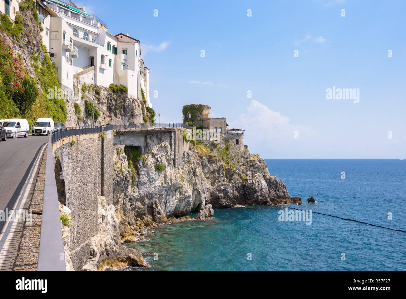 road on the cliff in amalfi town Stock Photo - Alamy