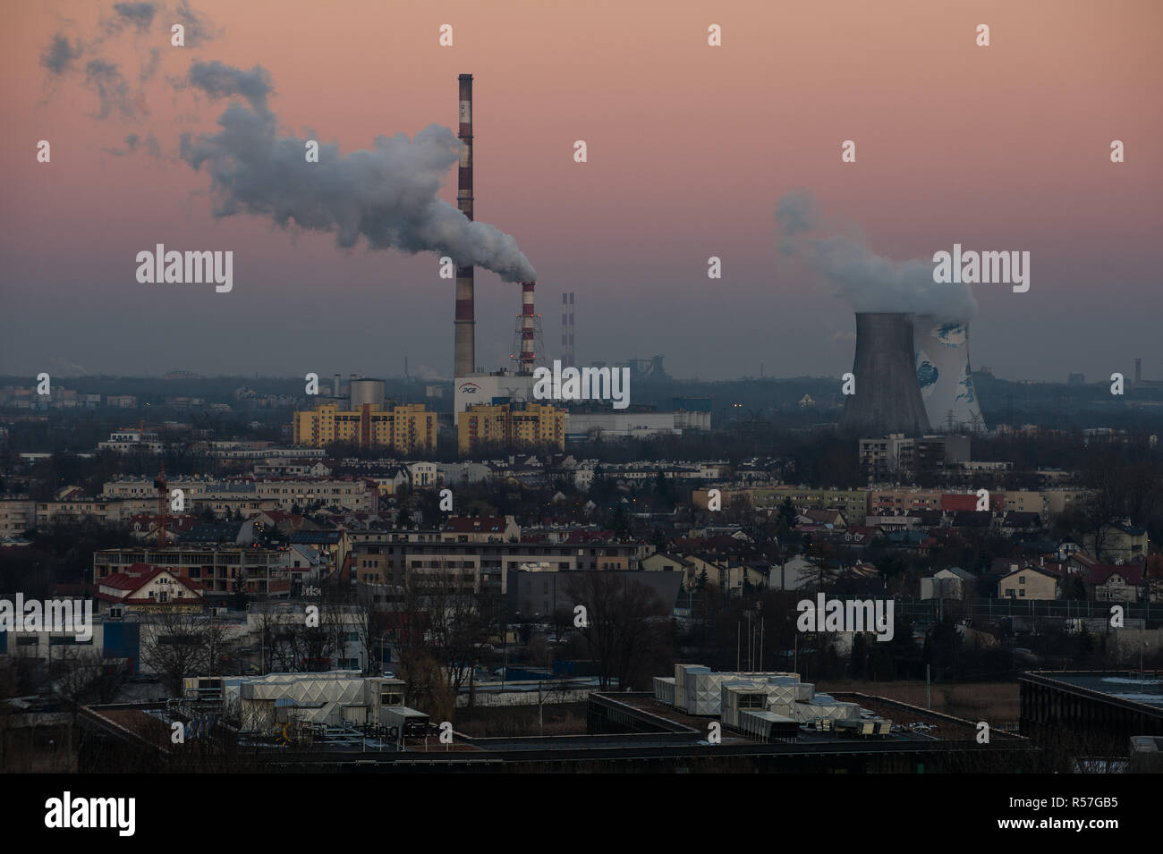 Smoke and steam is seen as PGE Power station operates during a winter ...