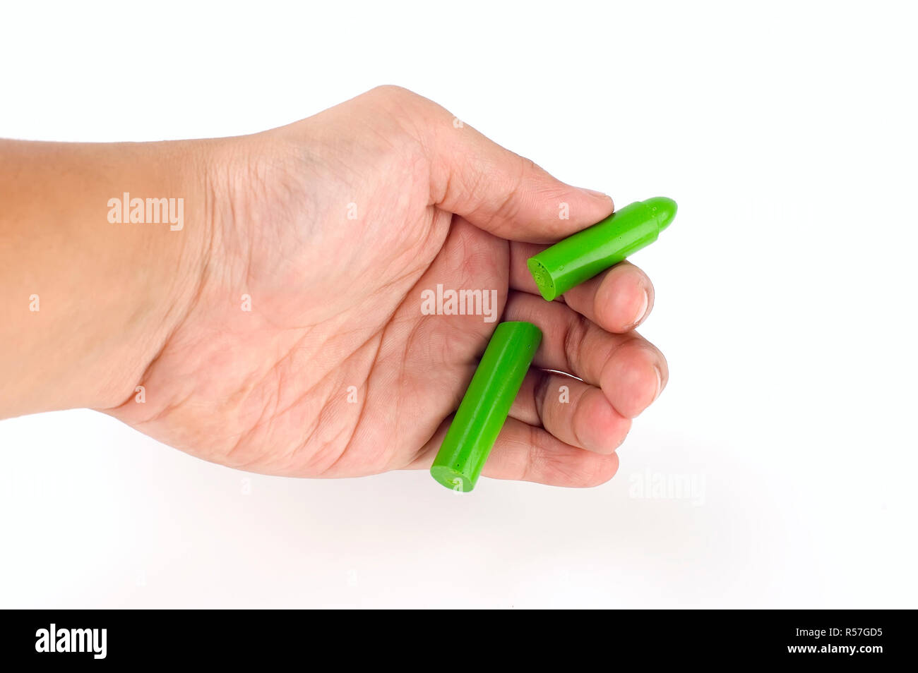 Hand Holds Green Crayon Stock Photo - Alamy