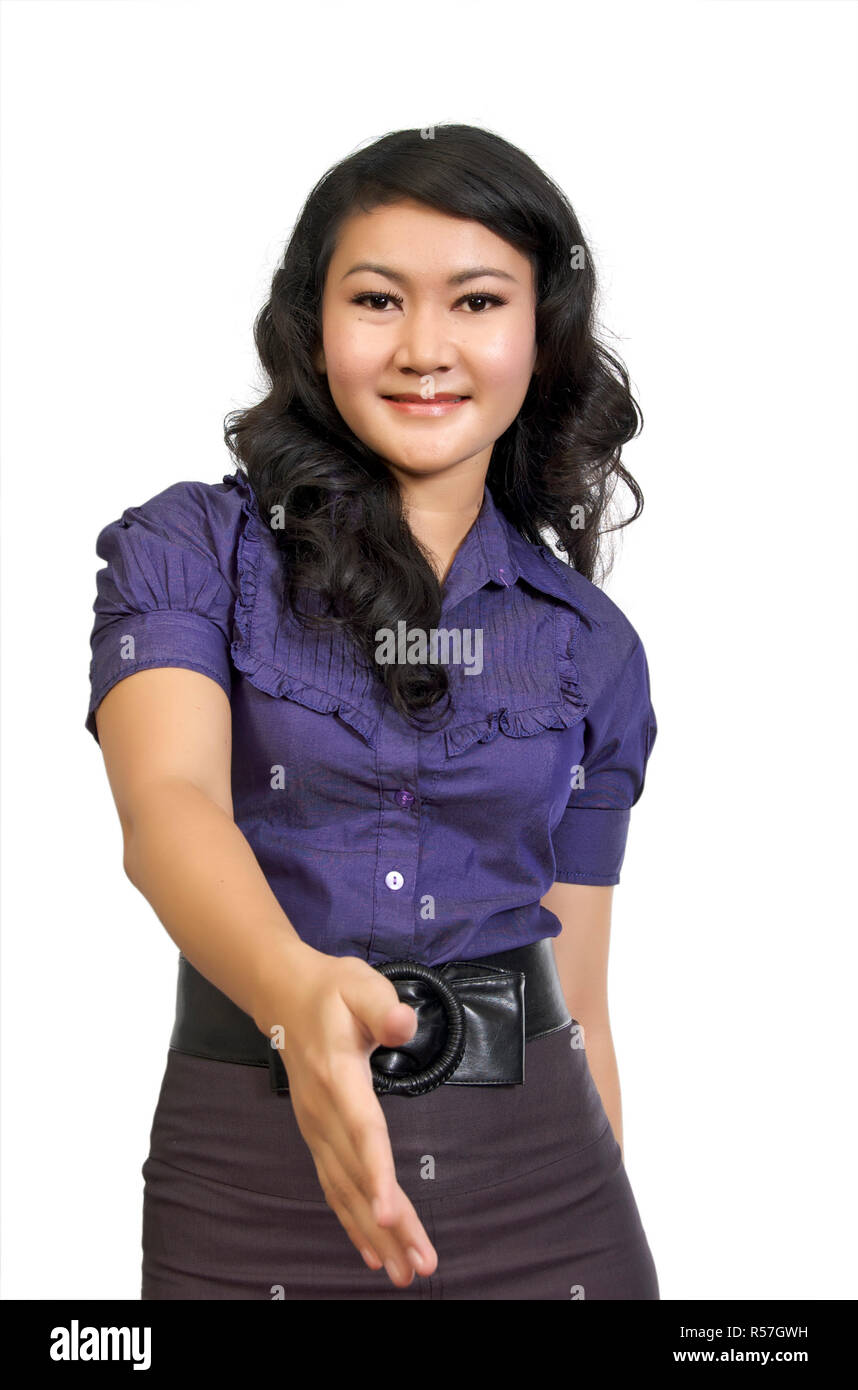 Beautiful student want to shake hand Stock Photo - Alamy